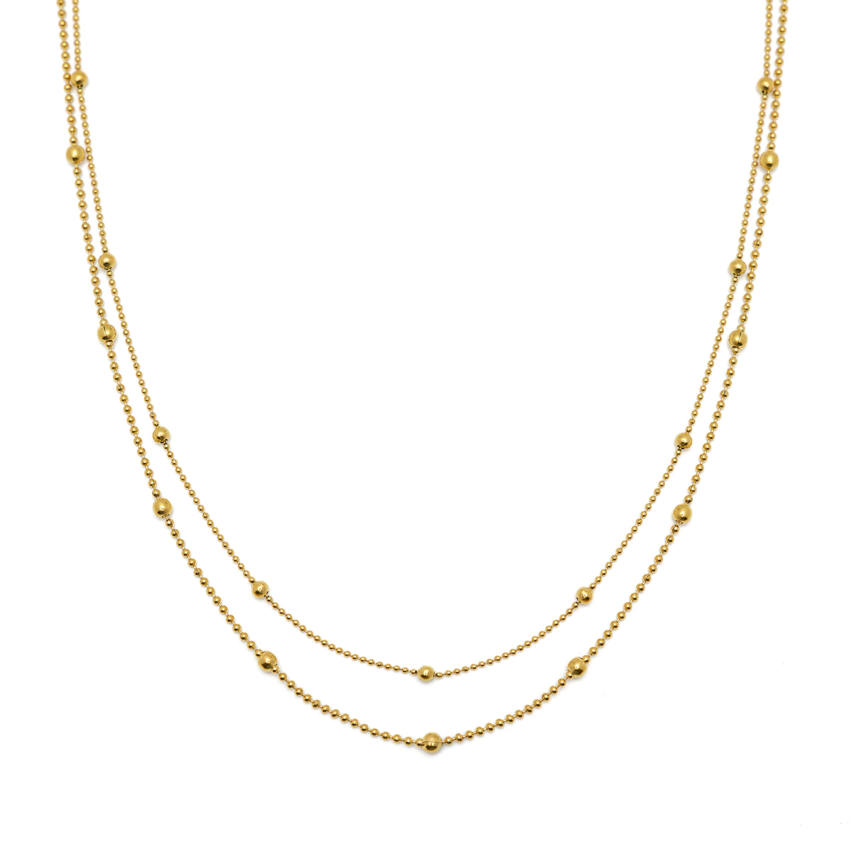 Waterproof Gold Double Beaded Chain Necklace | Dainty Everyday Necklace